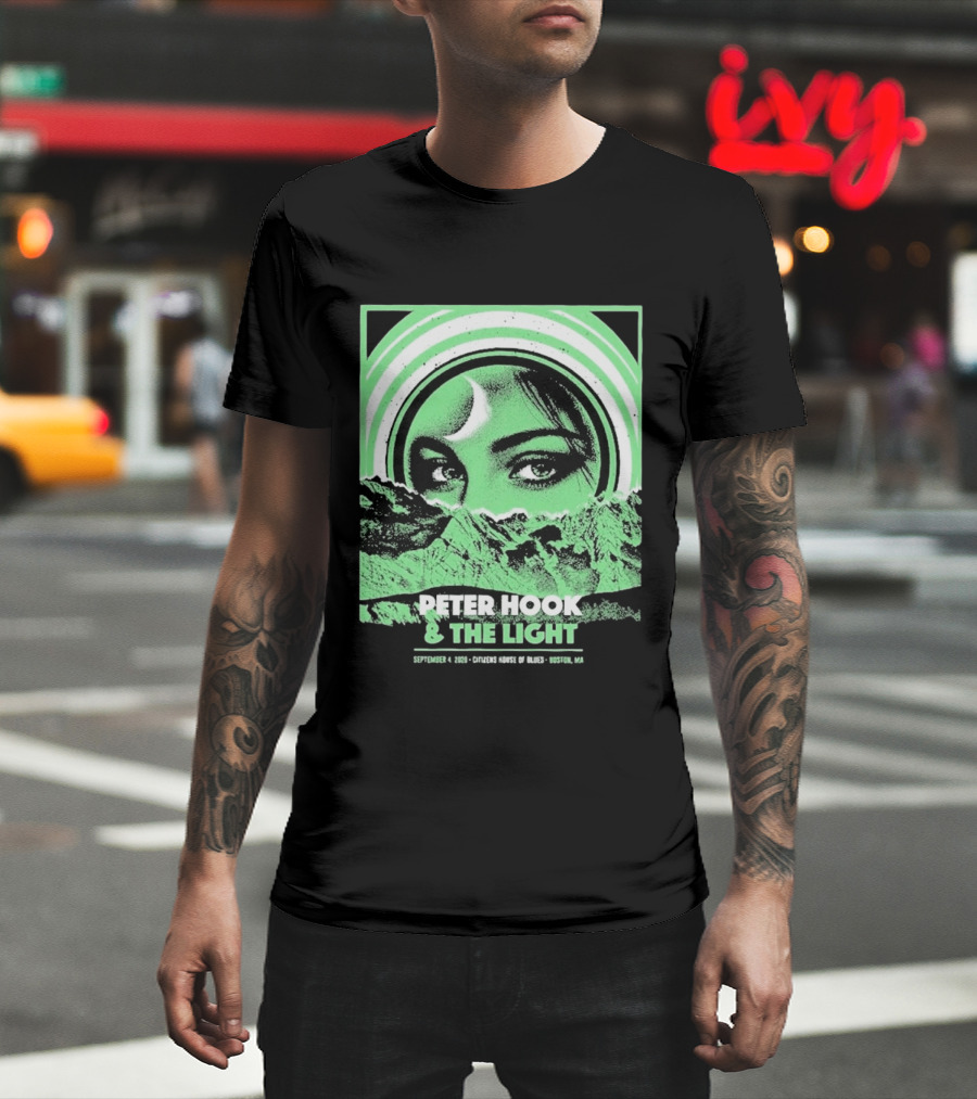 Peter Hook And The Light Boston MA Citizens House Of Blues September 4 2026 Event Crescent Moon Woman's Eyes Green Mountains T-Shirt