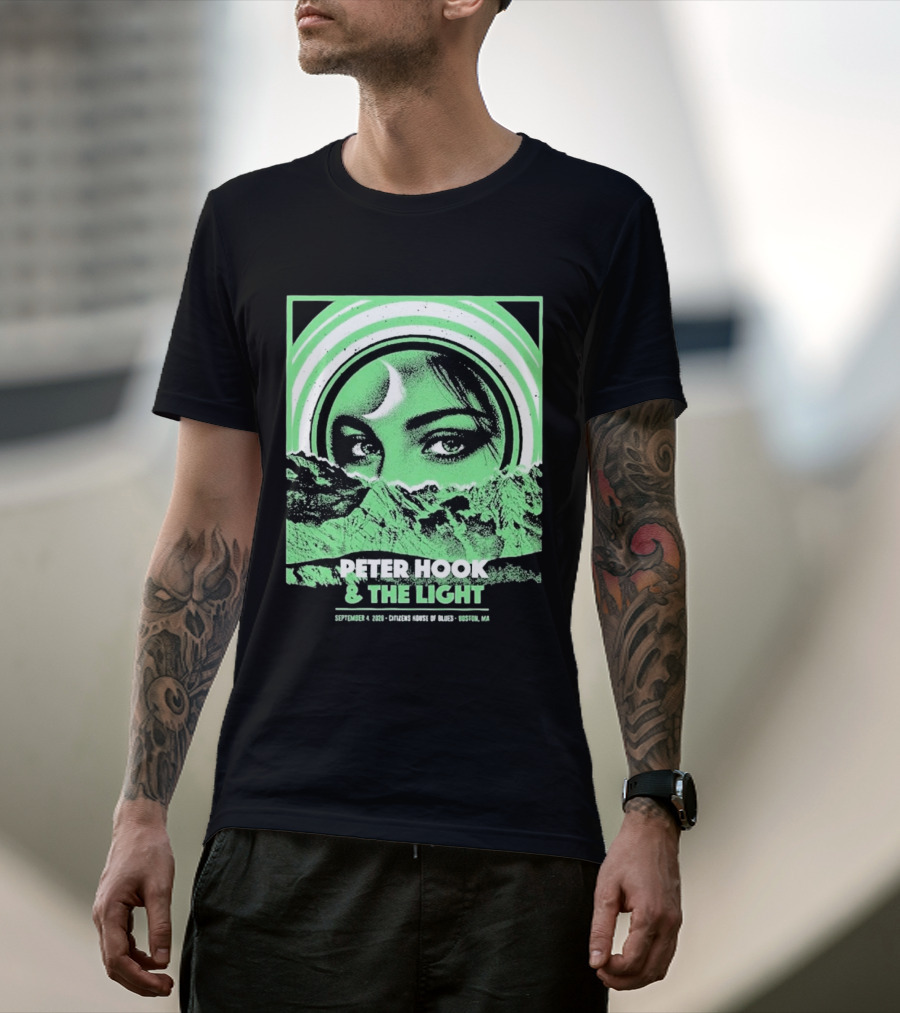 Peter Hook And The Light Boston MA Citizens House Of Blues September 4 2026 Event Crescent Moon Woman's Eyes Green Mountains T-Shirt
