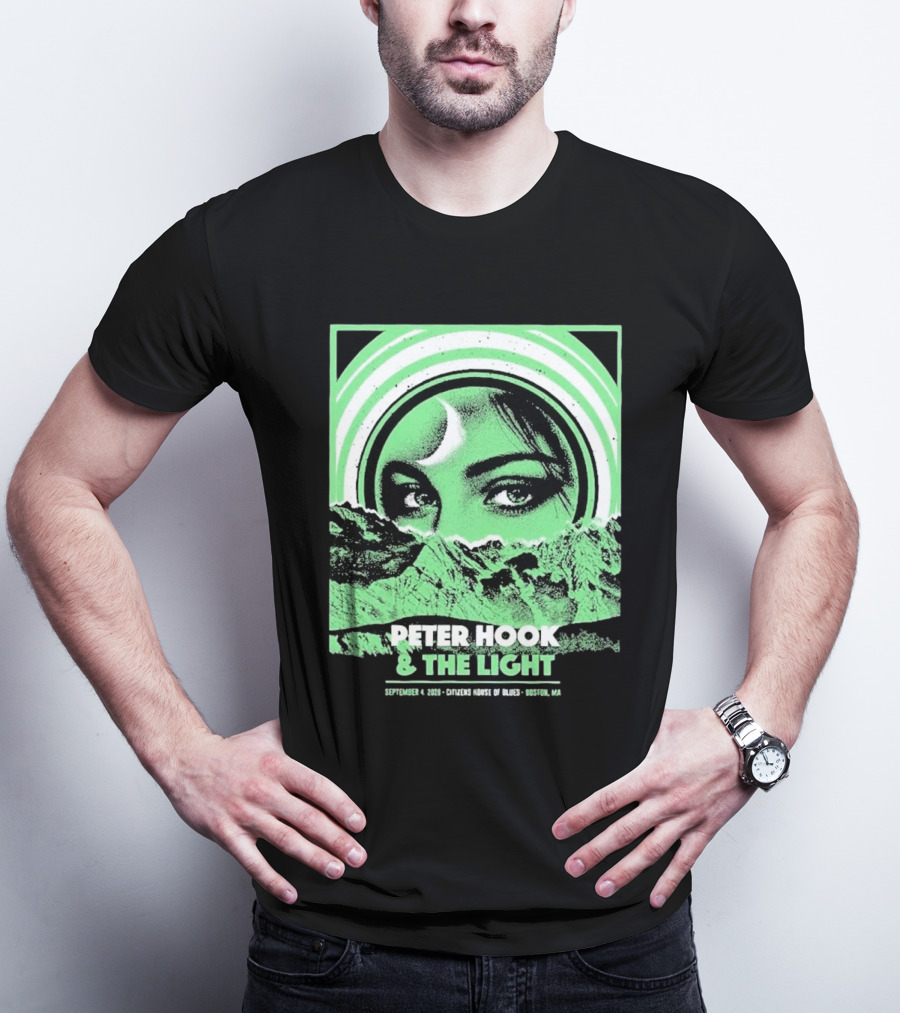Peter Hook And The Light Boston MA Citizens House Of Blues September 4 2026 Event Crescent Moon Woman's Eyes Green Mountains T-Shirt