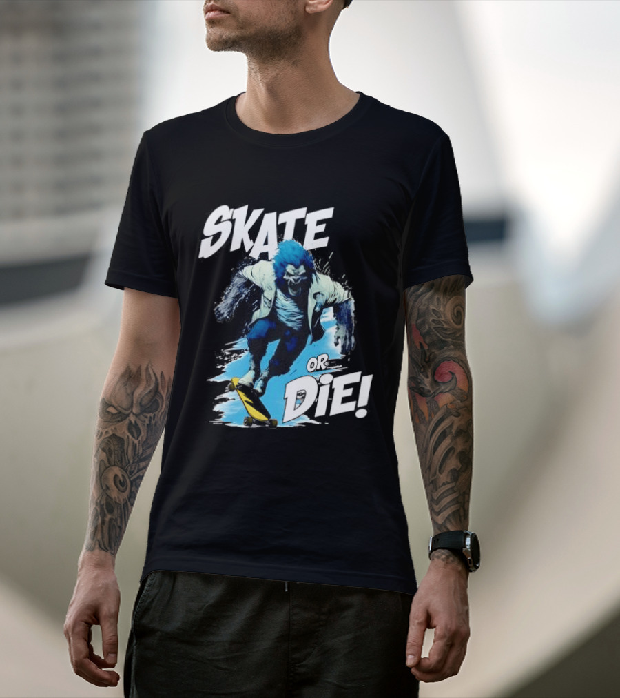 Skate Or Die Wolfy Classic Blue Werewolf Skateboarding T-Shirt