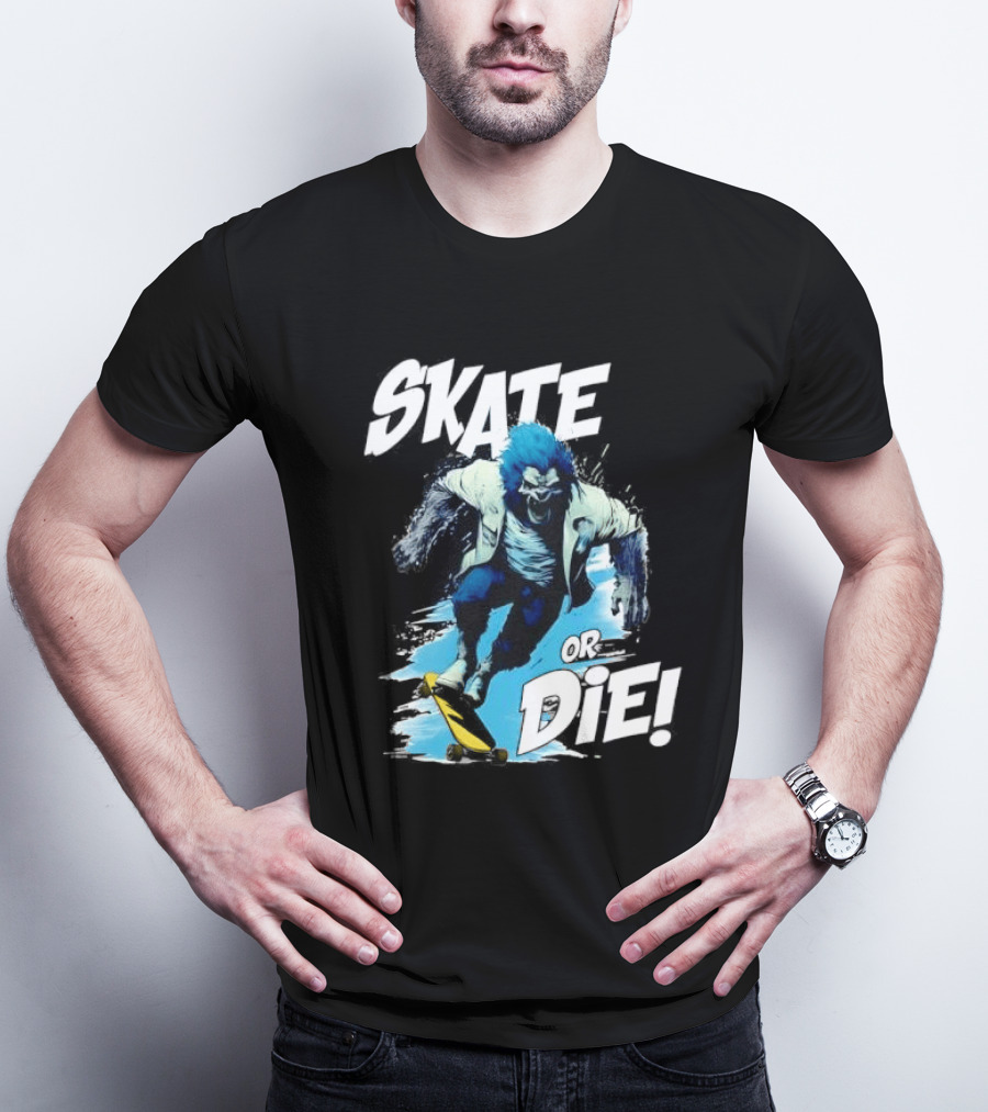 Skate Or Die Wolfy Classic Blue Werewolf Skateboarding T-Shirt