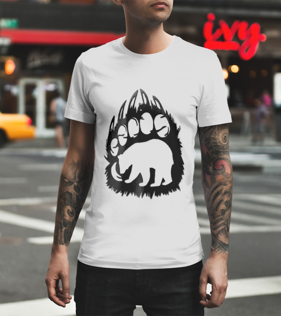 Black Sharp Clawed Grizzly Bear Paw Walking Silhouette Animal Print T-Shirt