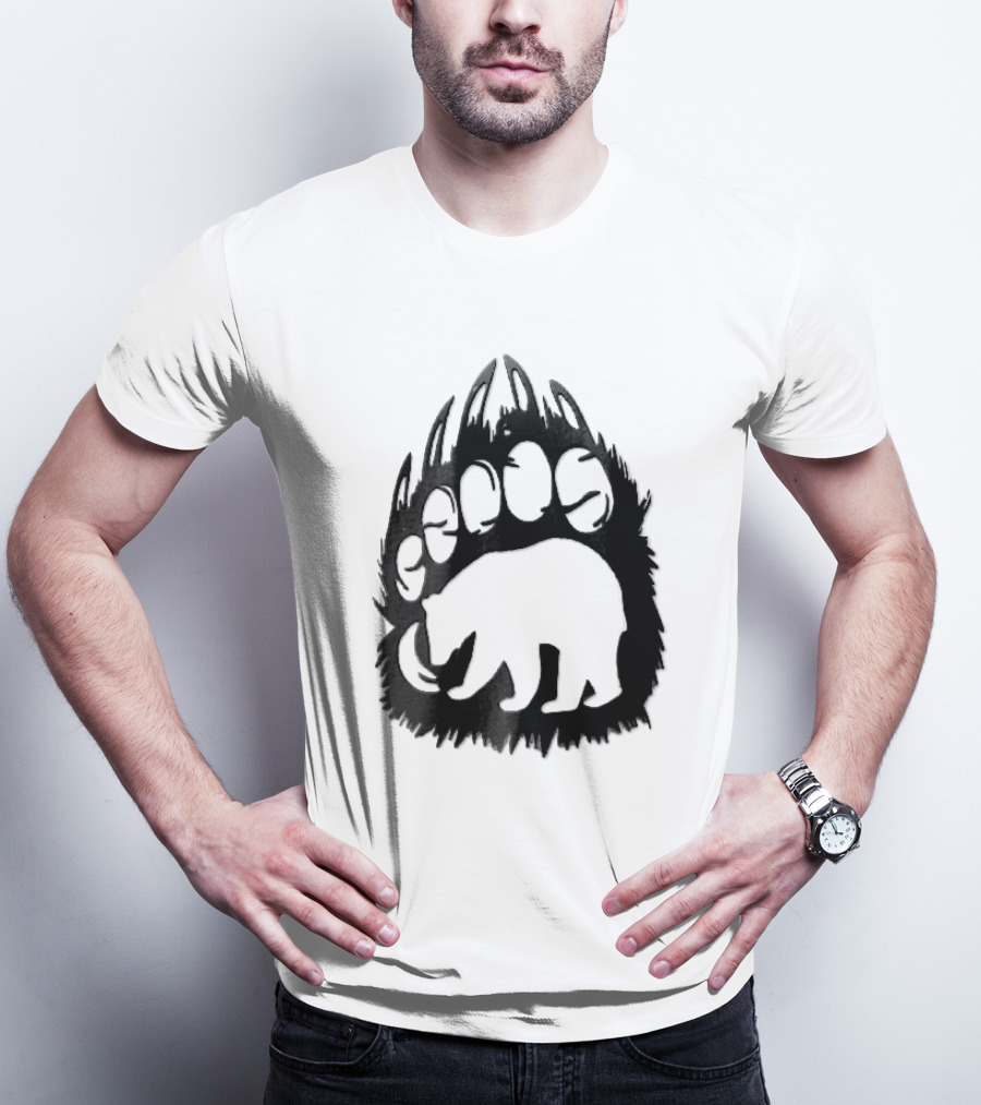 Black Sharp Clawed Grizzly Bear Paw Walking Silhouette Animal Print T-Shirt