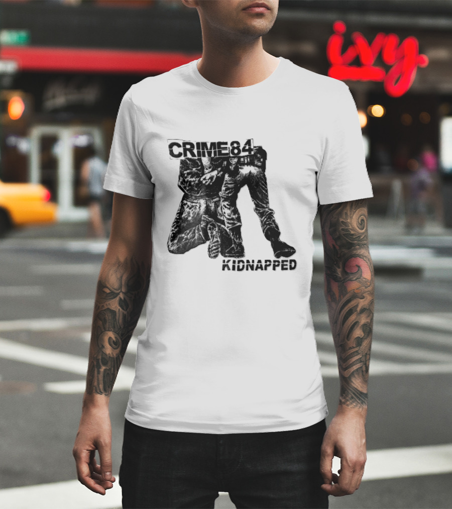 Crime 84 Kidnapped Kneeling Handcuffed Person Police Officer Sketch T-Shirt