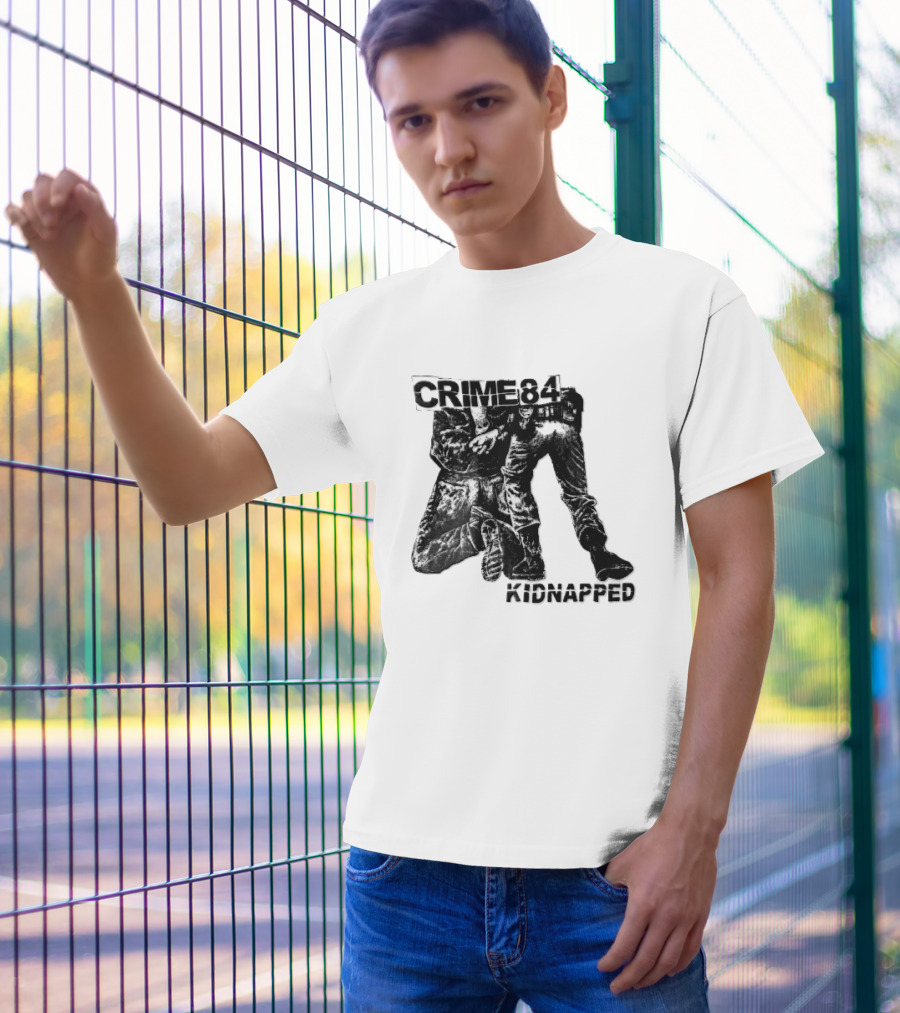 Crime 84 Kidnapped Kneeling Handcuffed Person Police Officer Sketch T-Shirt