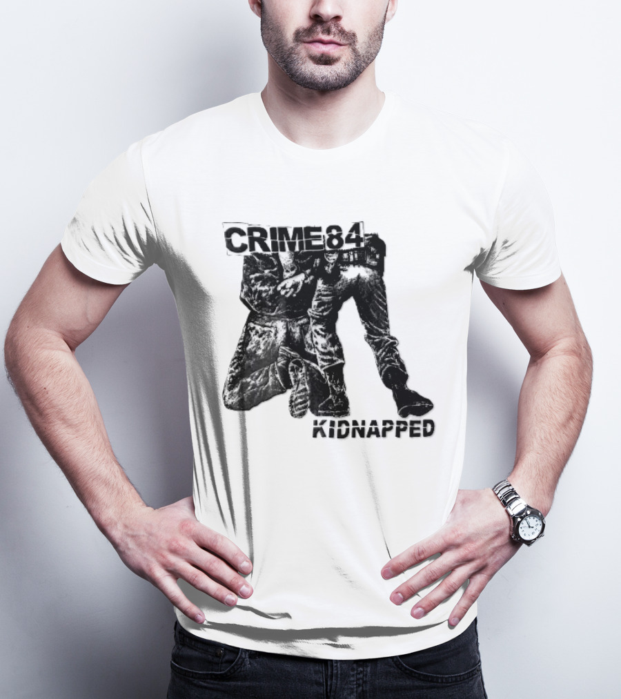 Crime 84 Kidnapped Kneeling Handcuffed Person Police Officer Sketch T-Shirt