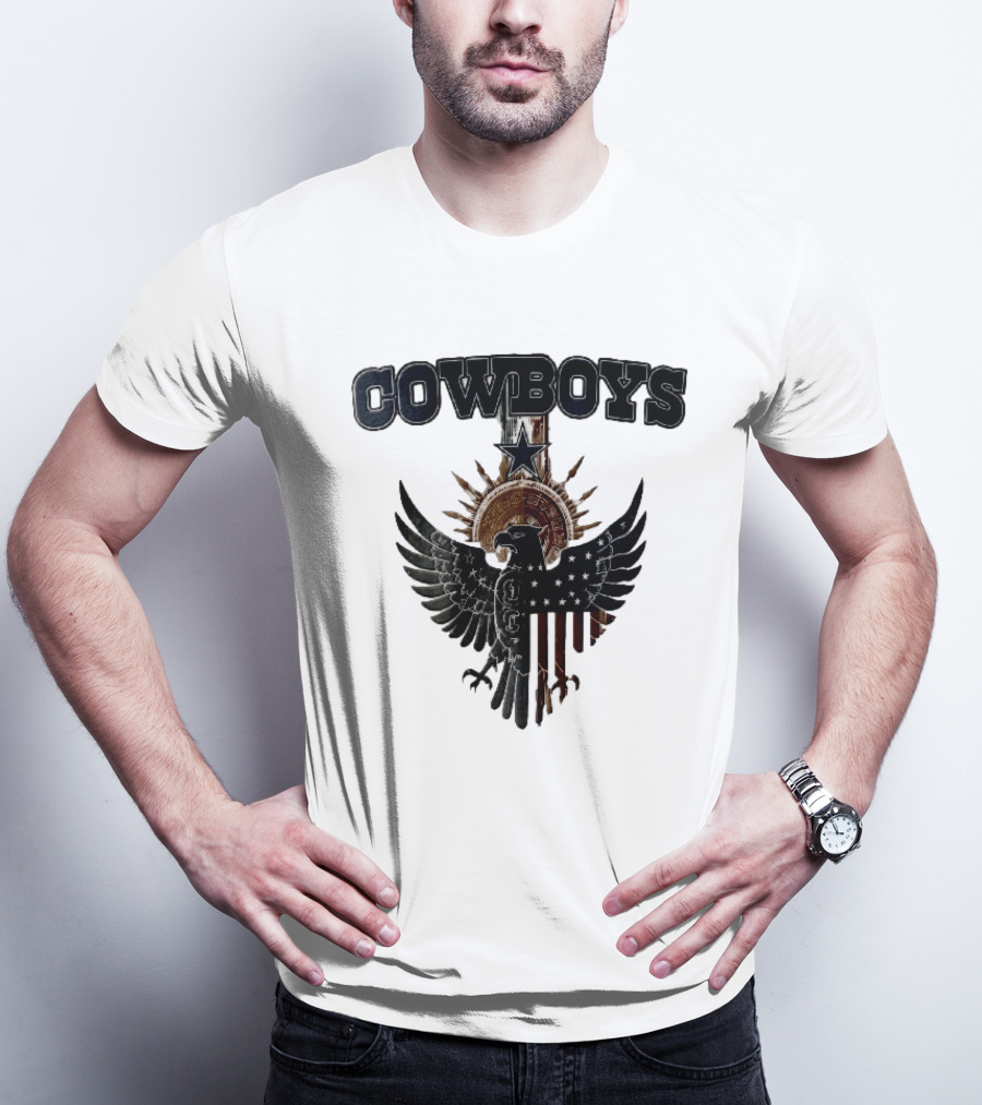 Dallas Cowboys American Mexican Flag Eagle Star Aztec Calendar T-Shirt