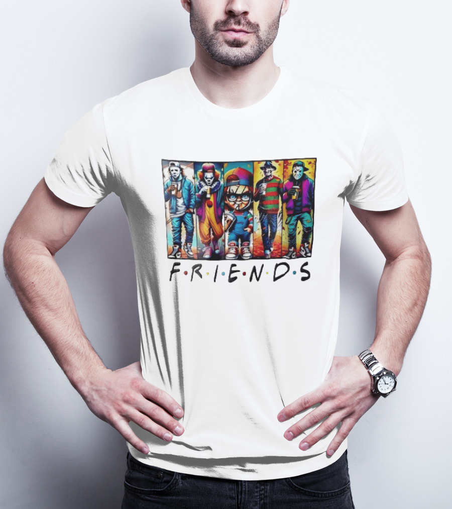 Friends TV Show Horror Movie Characters Coffee Cartoon T-Shirt
