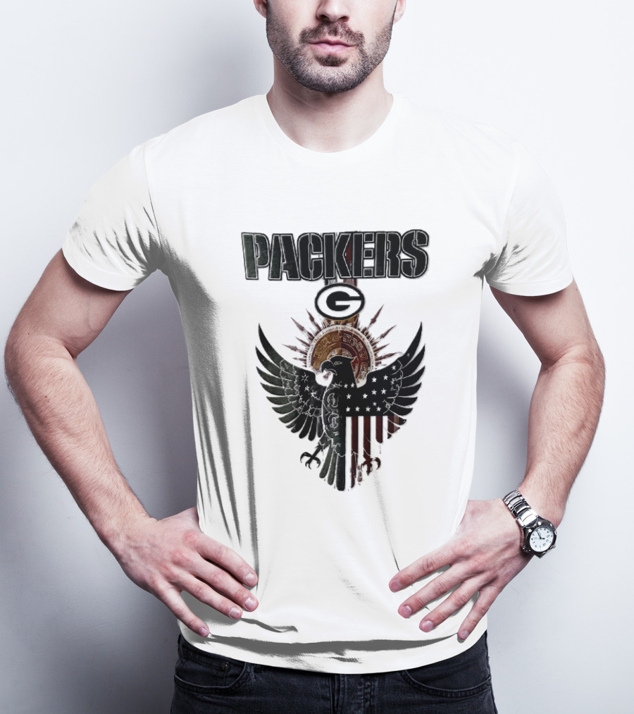 Packers Green Bay Eagle American Flag Aztec Sun T-Shirt
