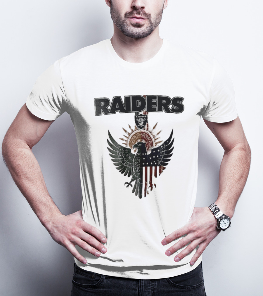 Las Vegas Raiders Mexican American Flag Split Aztec Eagle T-Shirt