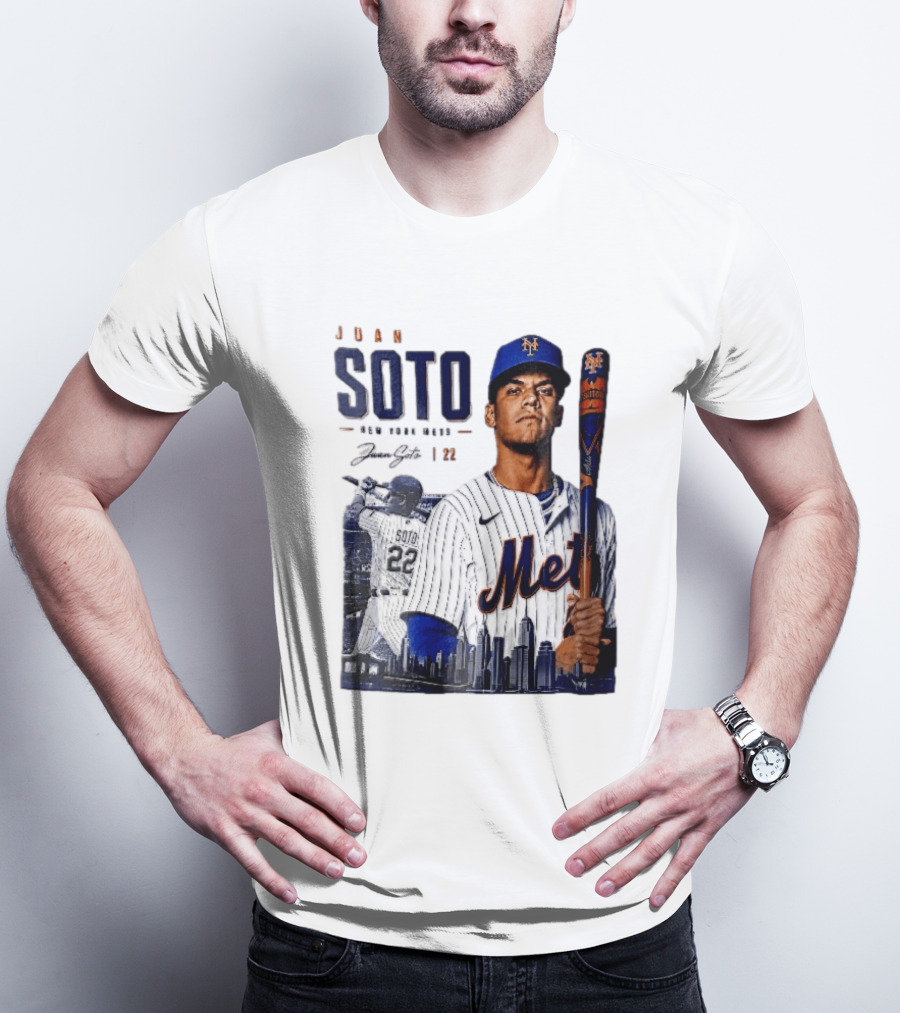 Juan Soto New York Mets MLB 22 Player Batting Skyline Collage T-Shirt