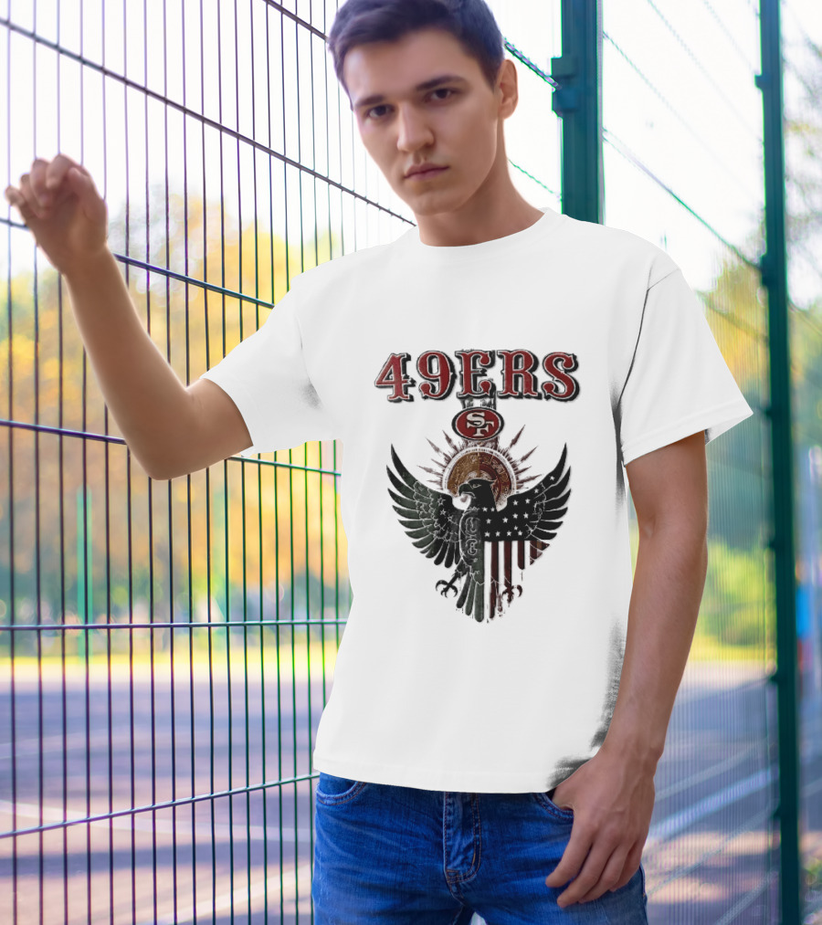San Francisco 49ers Aztec Sunburst Eagle Mexican American Flag T-Shirt