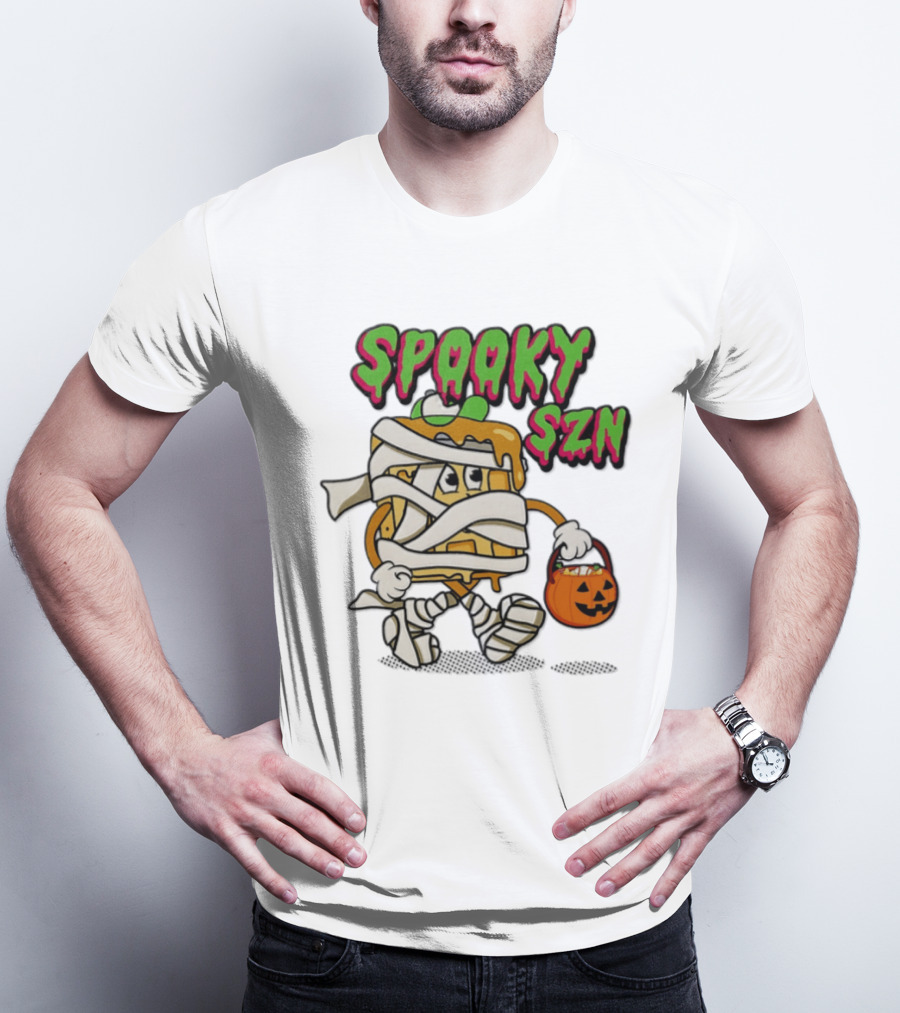 Spooky SZN Halloween 2026 Wrapped Waffle Monster With Pumpkin Bucket T-Shirt