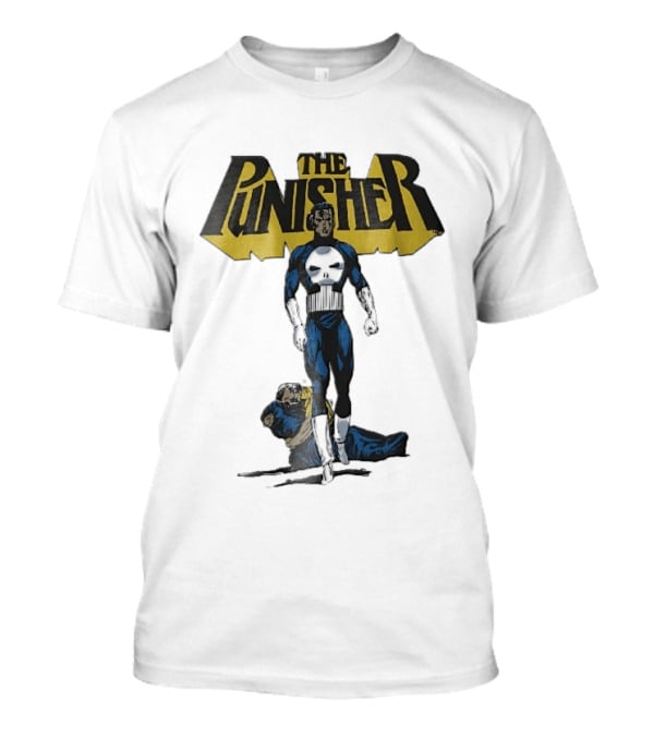 The Punisher Superhero Skull Comic Walking Scene With Defeated Man T-Shirt