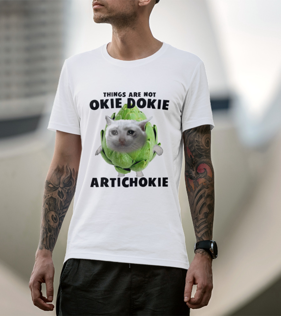 Things Are Not Okie Dokie Artichokie Sad Cat Meme T-Shirt