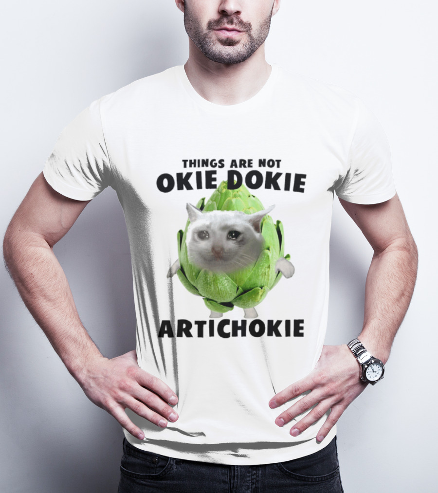 Things Are Not Okie Dokie Artichokie Sad Cat Meme T-Shirt