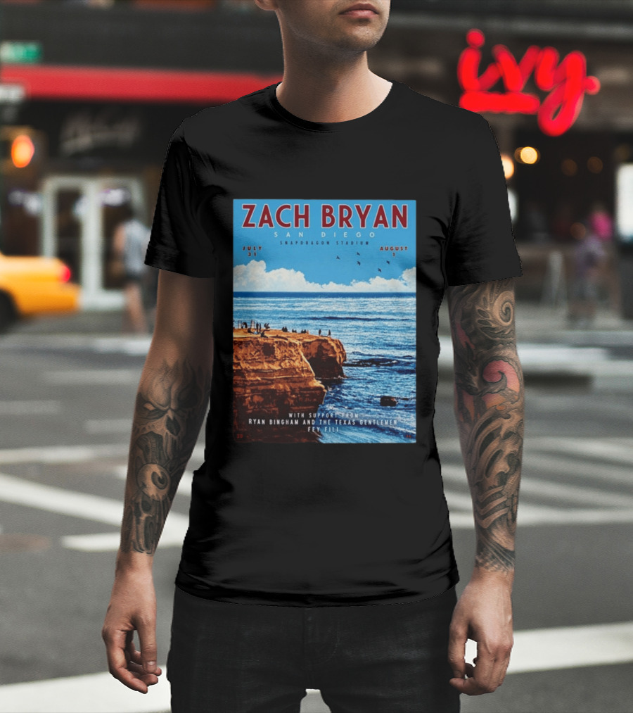 Zach Bryan San Diego Snapdragon Stadium July 31 August 1 With Support From Ryan Bingham The Texas Gentlemen Feu Fei T-Shirt