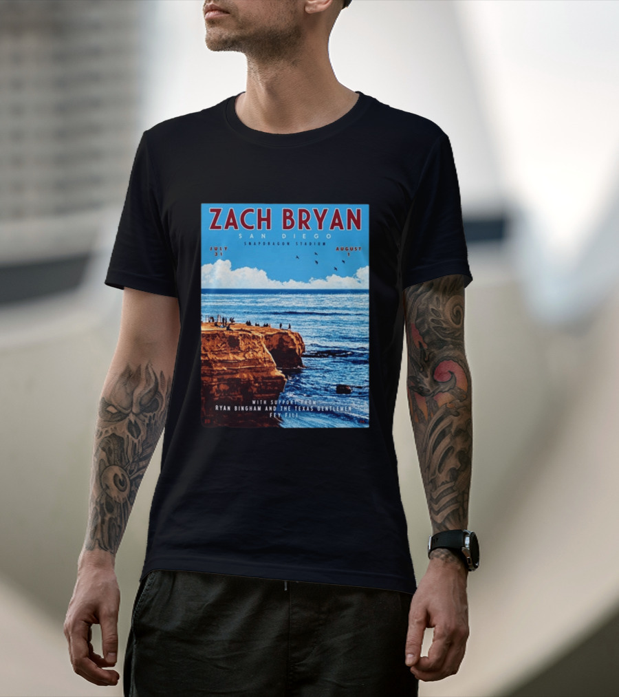 Zach Bryan San Diego Snapdragon Stadium July 31 August 1 With Support From Ryan Bingham The Texas Gentlemen Feu Fei T-Shirt