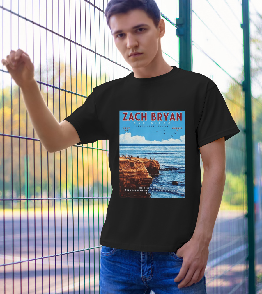 Zach Bryan San Diego Snapdragon Stadium July 31 August 1 With Support From Ryan Bingham The Texas Gentlemen Feu Fei T-Shirt