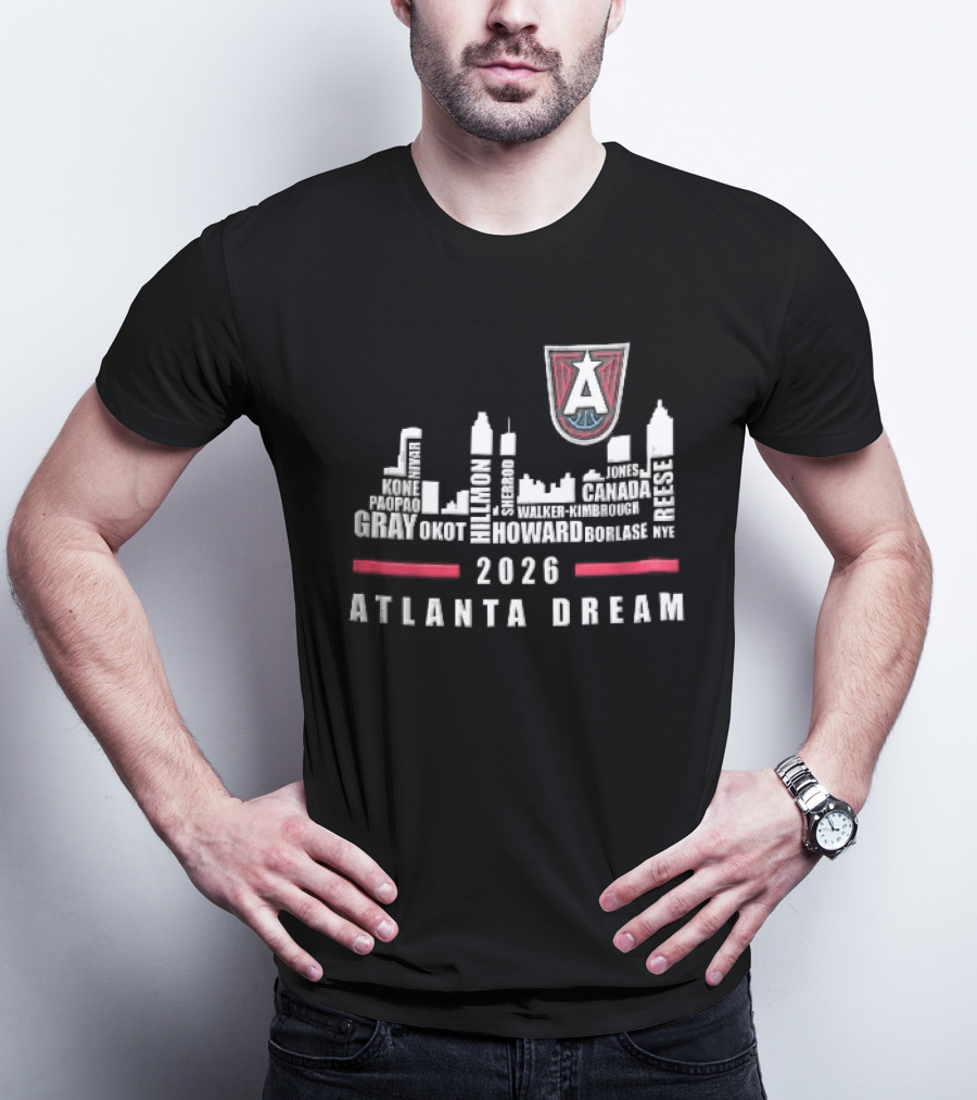Atlanta Dream WNBA Nivar Kone Roster 2026 Atlanta City Skyline Shield T-Shirt