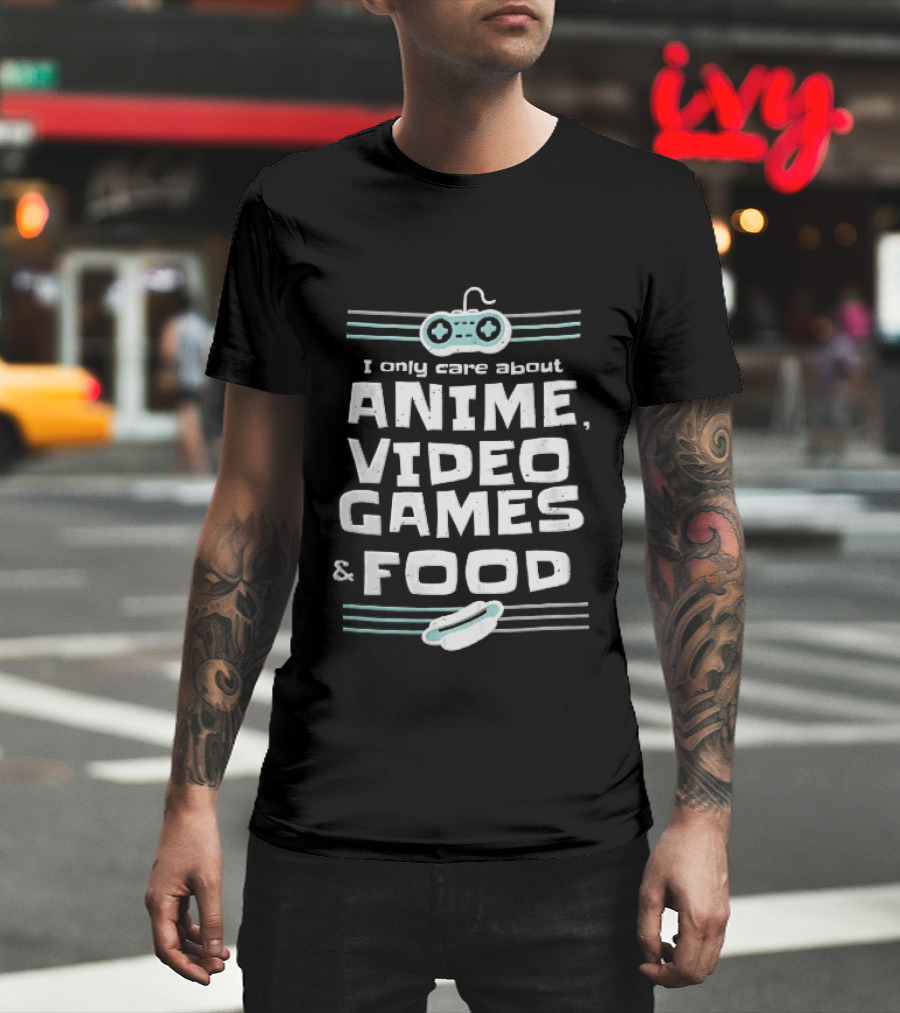 I Only Care About Anime Video Games Food Gamepad Hotdog Distressed Line T-Shirt