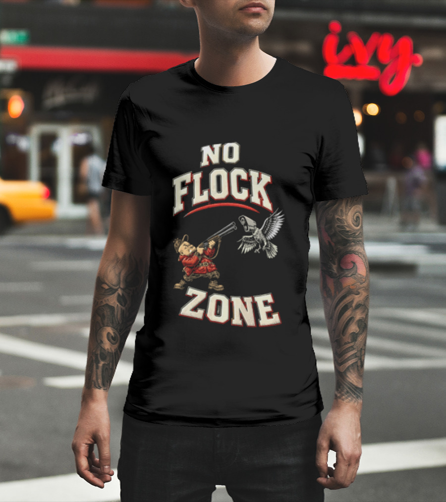 No Flock Zone Hunter With Surveillance Bird Vintage Look T-Shirt