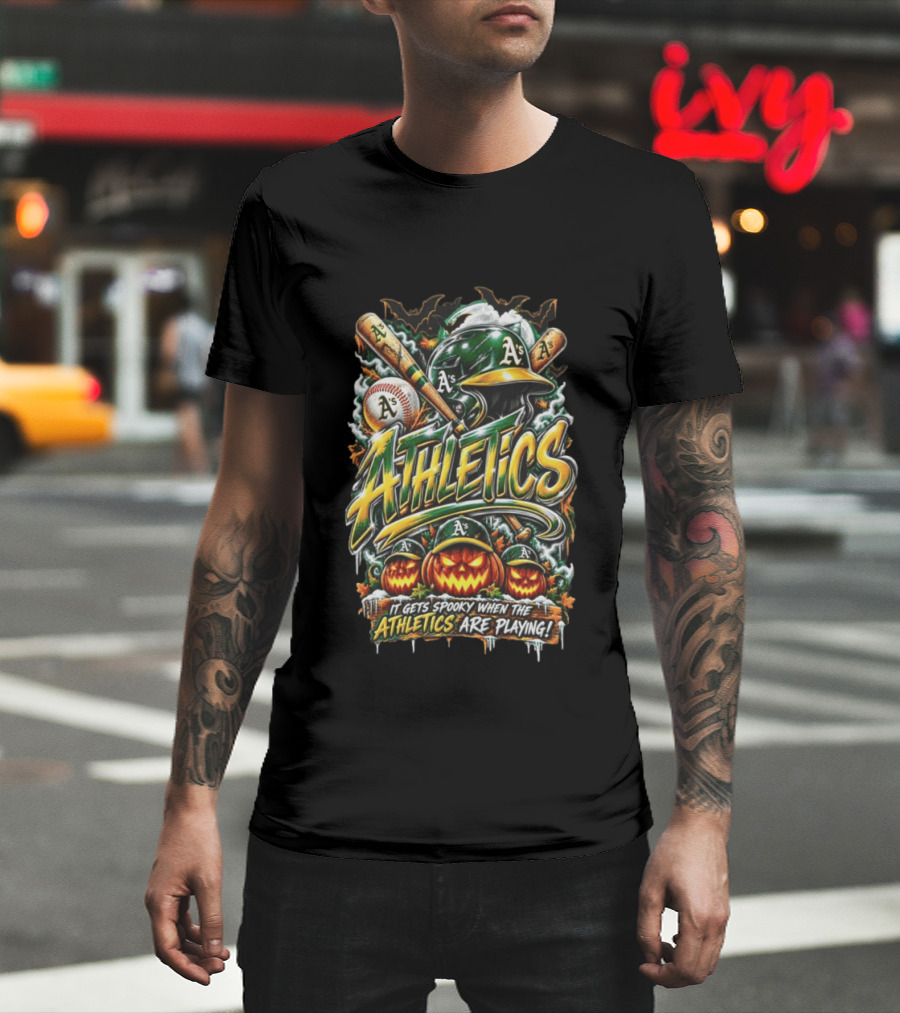 Oakland Athletics Halloween Spooky Baseball T-Shirt