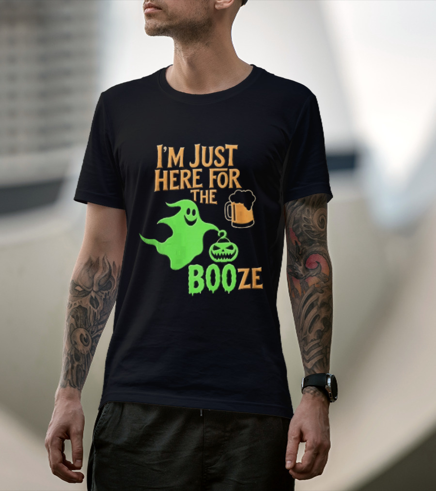 I'm Just Here For The Booze Green Ghost Pumpkin Lantern Beer T-Shirt
