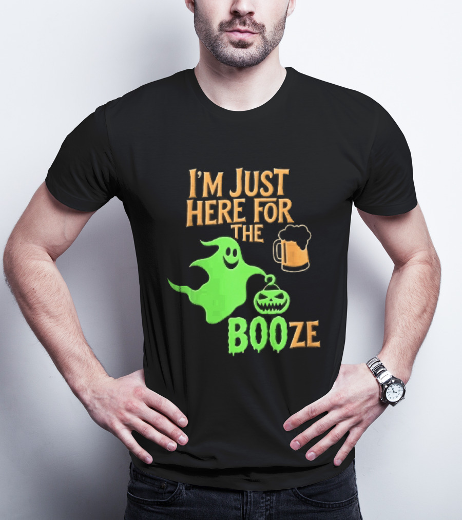 I'm Just Here For The Booze Green Ghost Pumpkin Lantern Beer T-Shirt
