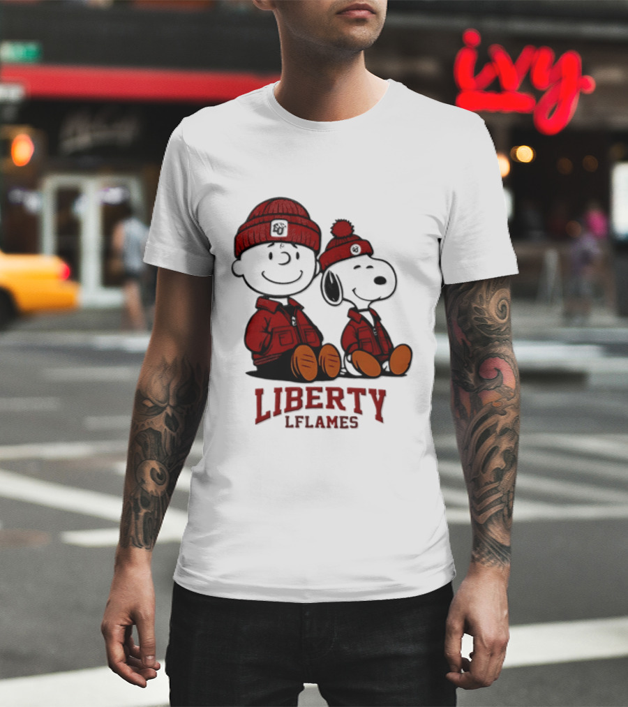 Charlie Brown Snoopy Liberty Flames NCAA Football 2026 Peanuts Collaboration T-Shirt
