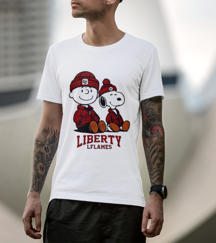 Charlie Brown Snoopy Liberty Flames NCAA Football 2026 Peanuts Collaboration T-Shirt