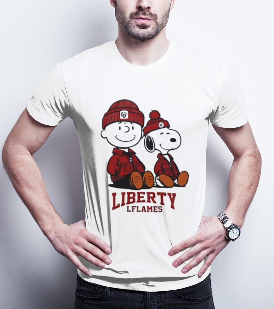 Charlie Brown Snoopy Liberty Flames NCAA Football 2026 Peanuts Collaboration T-Shirt
