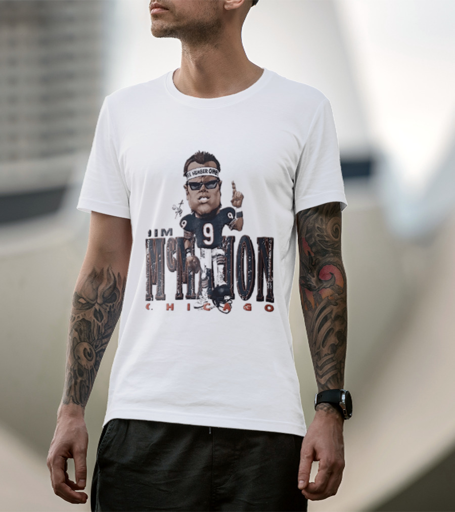 Chicago Bears Jim McMahon Were Number One Caricature Player Helmet T-Shirt