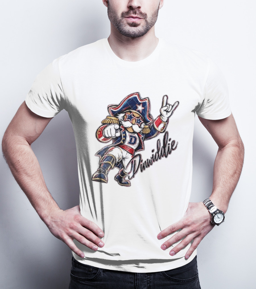 Dinwiddie Generals Cartoon Patriot Star Glasses Pointing Hand Dinwiddie T-Shirt
