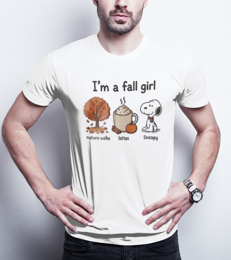 I'm A Fall Girl Nature Walks Lattes Snoopy Autumn Tree Pumpkin Coffee T-Shirt