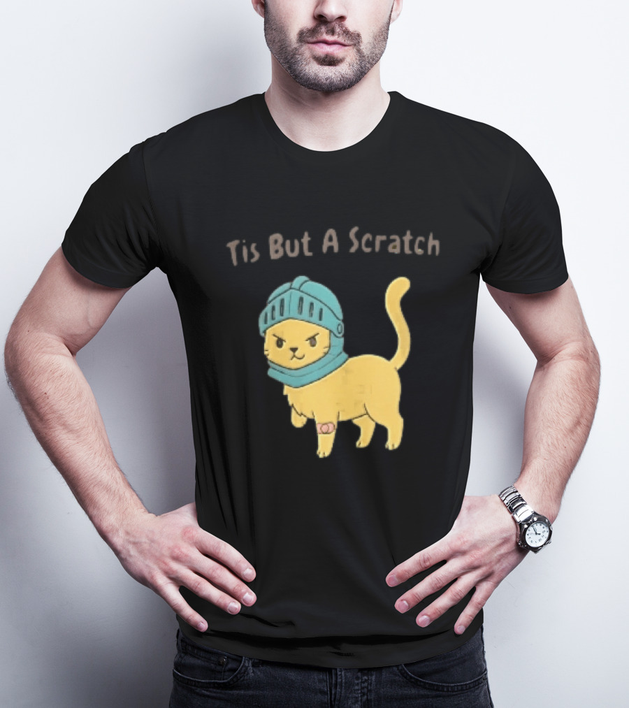 Tis But A Scratch Cartoon Cat Knight Helmet Bandage T-Shirt