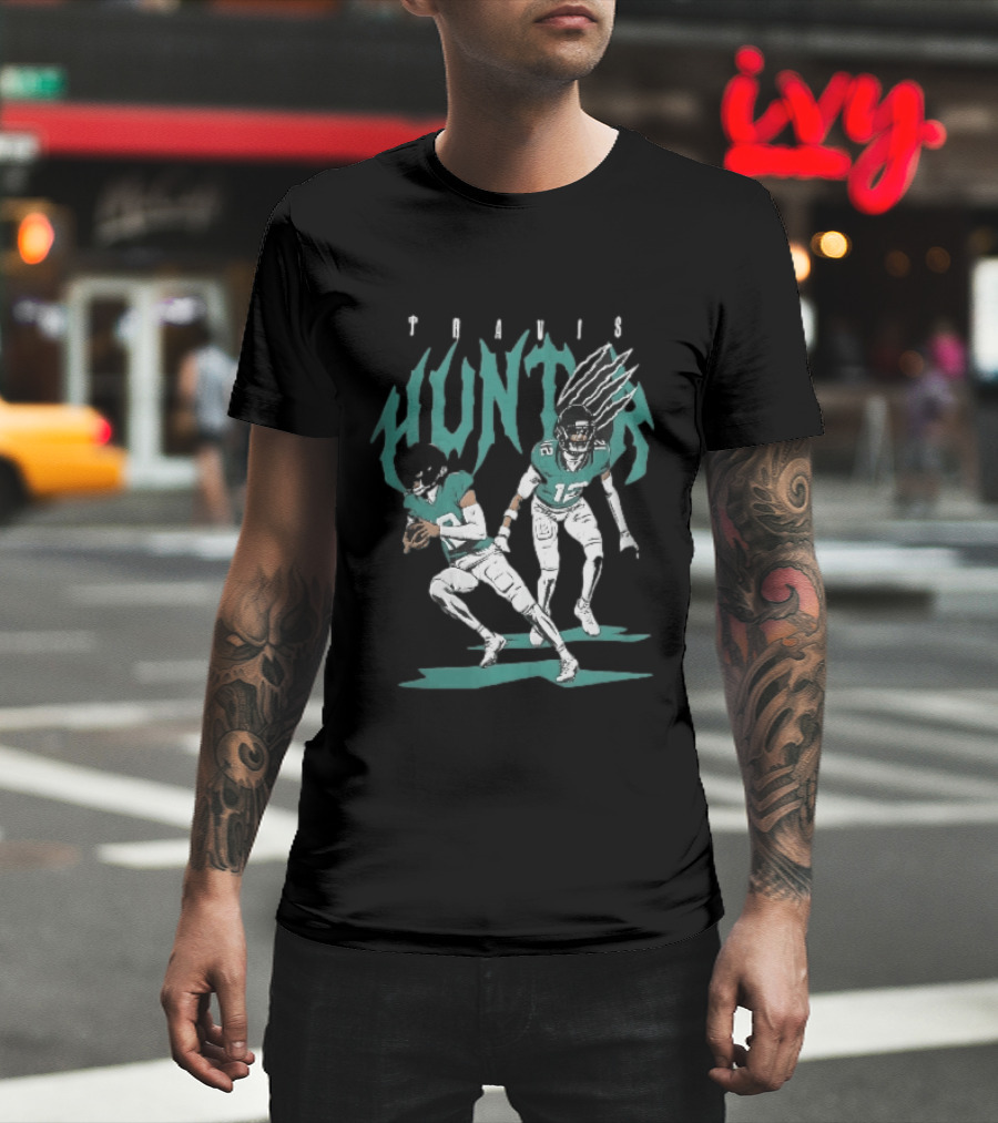 Travis Hunter Football Players Claw Marks Action Poses T-Shirt