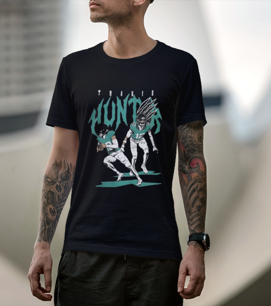 Travis Hunter Football Players Claw Marks Action Poses T-Shirt