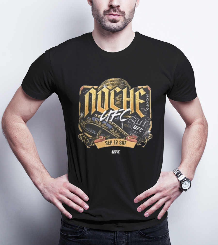 Noche UFC Sep 12 2026 Sombrero MMA Fight Glove Gold Ribbon T-Shirt