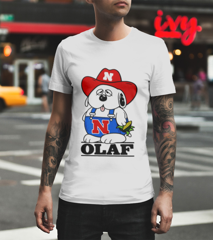 Nebraska Cornhuskers Olaf Dog In Overalls With Corn And Red Hat T-Shirt