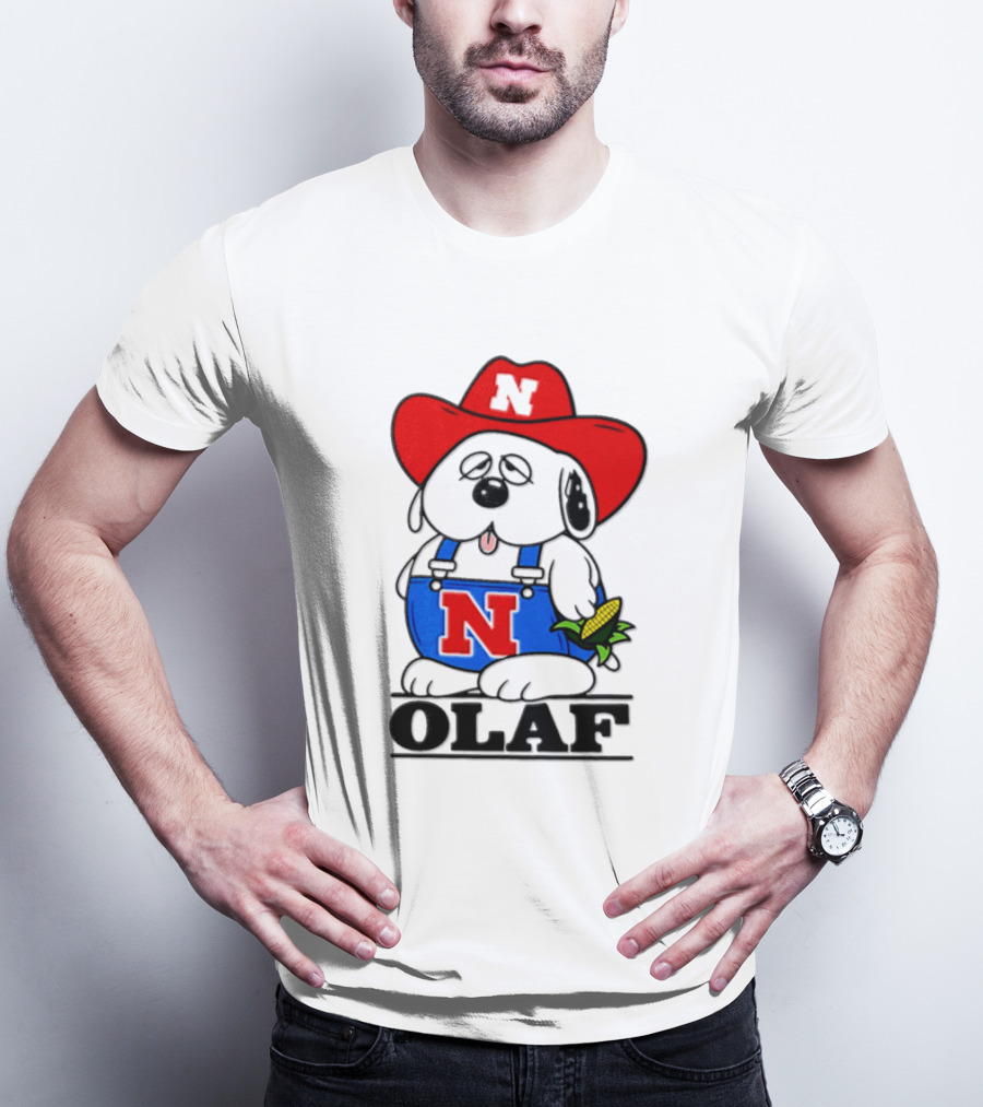 Nebraska Cornhuskers Olaf Dog In Overalls With Corn And Red Hat T-Shirt