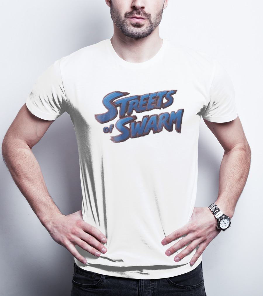 Streets Of Swarm Brushstroke Arcade Title Lettering Retro Gaming T-Shirt