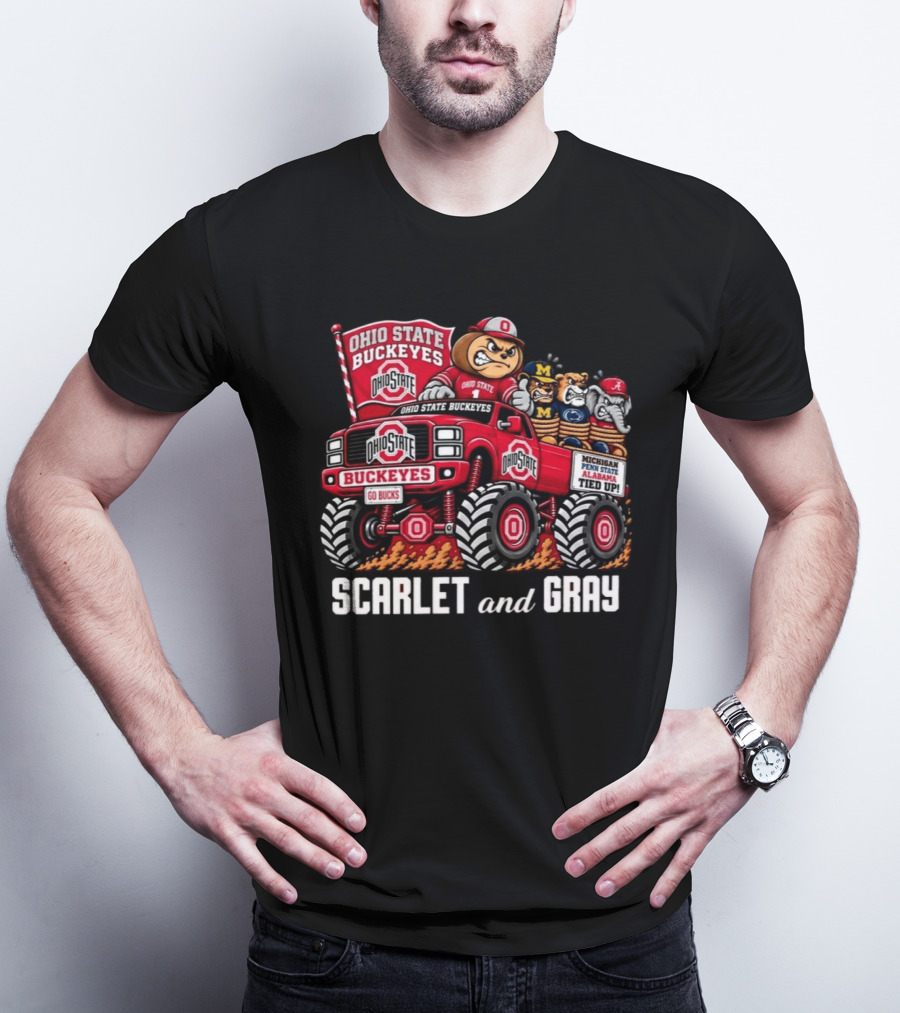Ohio State Buckeyes 2026 Scarlet And Gray Monster Truck Rivalry Football T-Shirt