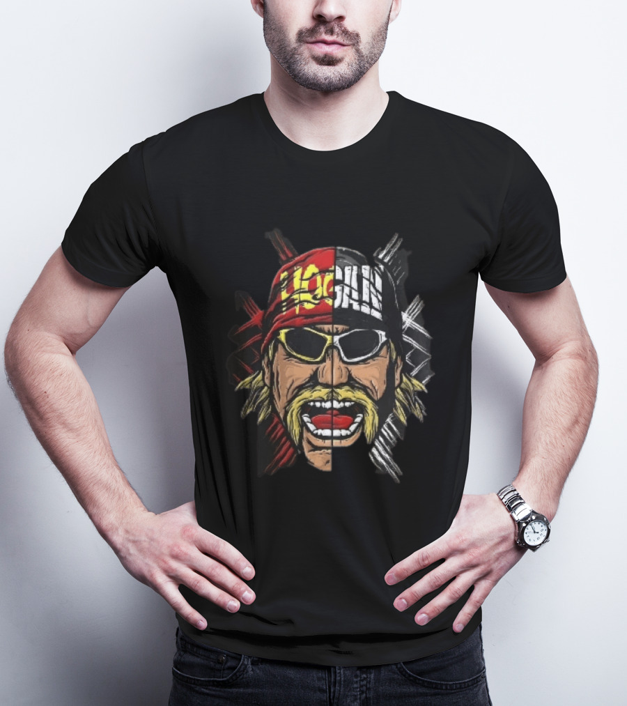Hogan Red Black Split Face Sunglasses Mustache Caricature T-Shirt