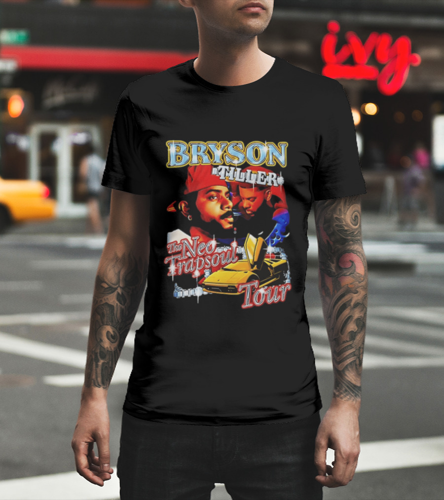 Bryson Tiller The Neo Trapsoul Tour 3D Graffiti Style Art With Yellow Car T-Shirt