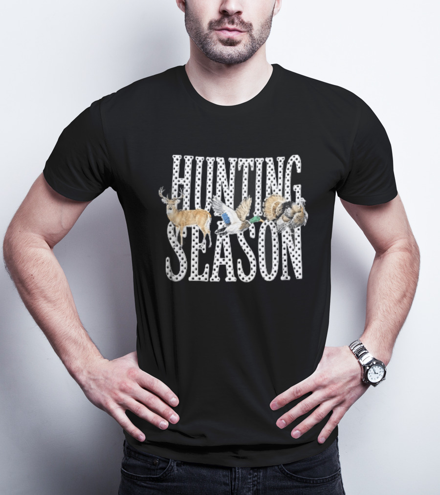 Hunting Season Polka Dot Font Deer Mallard Duck Turkey T-Shirt