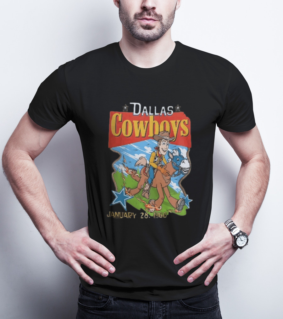 Dallas Cowboys Woody Riding Toy Horse Flames Stars January 28 1960 T-Shirt