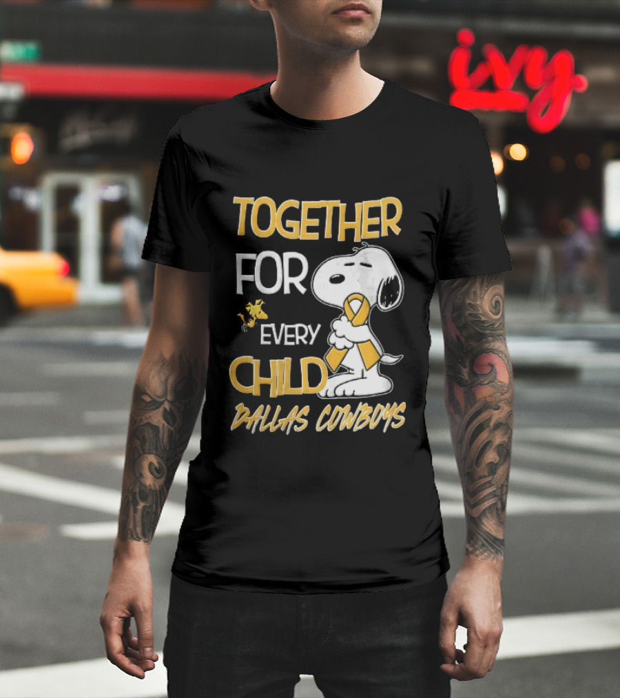 Dallas Cowboys Snoopy Woodstock Gold Ribbon Together For Every Child T-Shirt