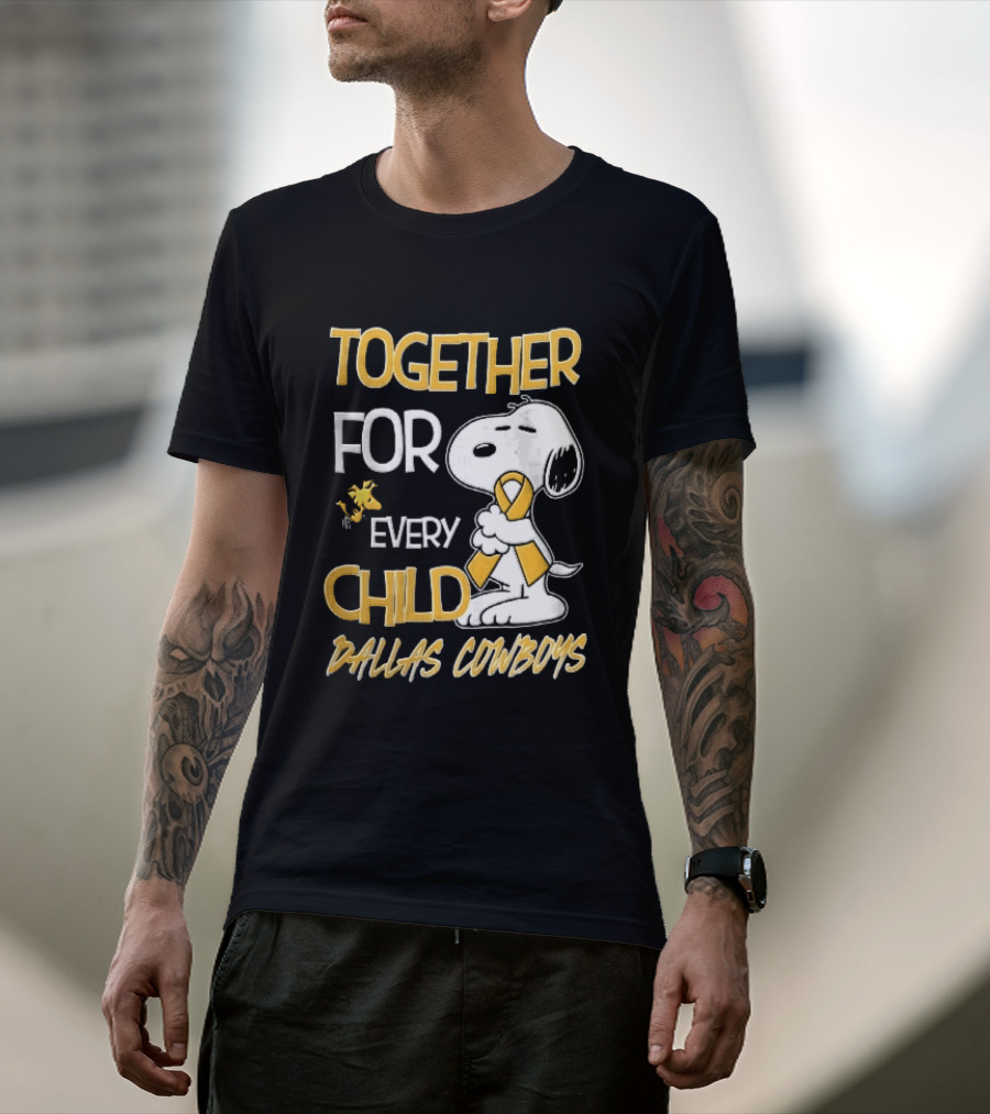Dallas Cowboys Snoopy Woodstock Gold Ribbon Together For Every Child T-Shirt
