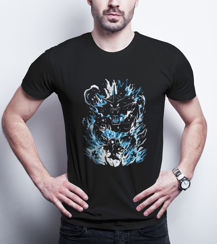 Dark Cartoon Red Gyarados Gold Magikarp Splashing Water Waves Pokémon Collection T-Shirt